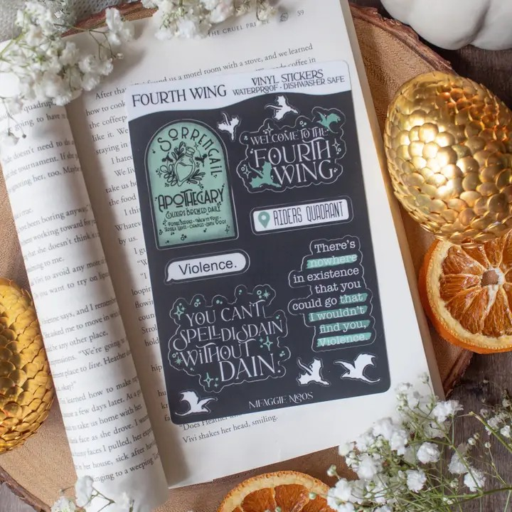 Fourth Wing | Fourth Wing Sticker Sheet | Black Cat Books & Oddities ...