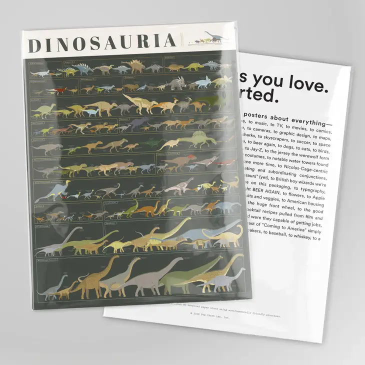 Dinosauria: A Dinosaur Chart | 16" x 20" Art Print | Black Cat Books ...
